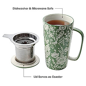 Taimei Teatime Ceramic Tea Cup with Infuser and Lid, 17 oz Tea Infusion Mug with Large Strainer for Loose Leaf Tea,Green
