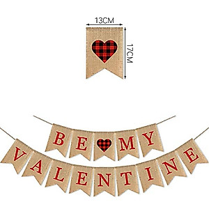 SWYOUN Burlap Be My Valentine Banner Happy Valentine's Day Party Supplies Garland Decoration