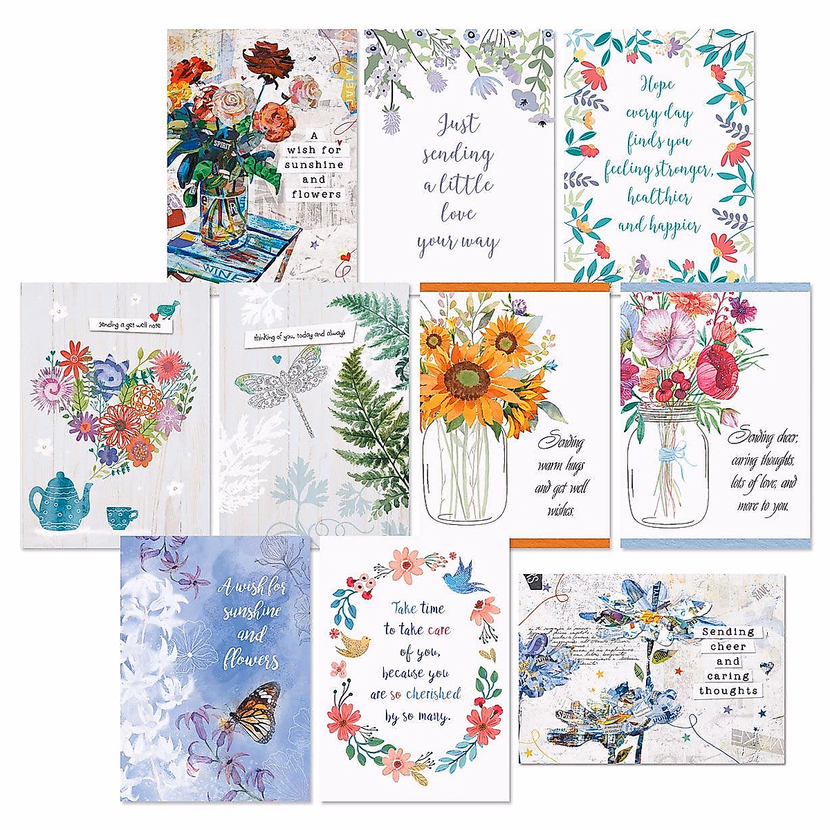 Get Well Greeting Card Value Pack – Set of 18 (9 Designs), Large 5 x 7 inches, Envelopes Included, by Current