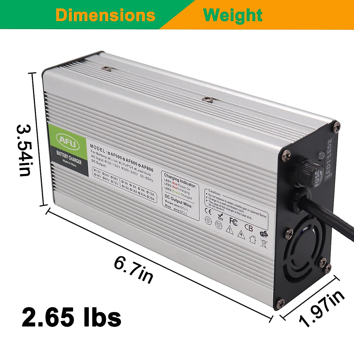 29.4V 15A Li-ion Battery Charger Silver Aluminum Case Fully Automatic for 7S 24V Lithium Battery Pack with XT60 Male Plug