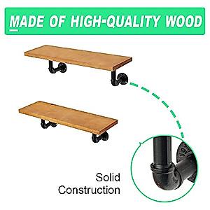 Coral Flower Reclaimed Wood Shelves with Black Industrial Pipe Brackets,Set of 2, Weathered Grey