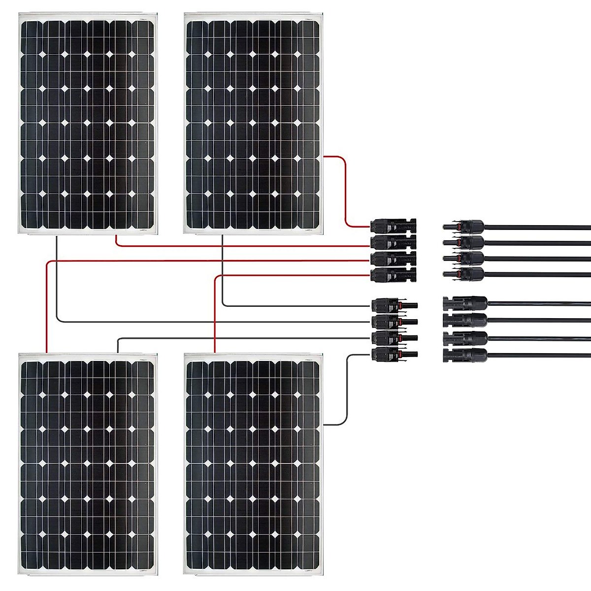 ZOOKOTO Solar Connector Y Branch 1 to 4 5-Way Connector Adapter Splitter Combiner Parallel Adapter Cable Wire Plug Tool Kit for Solar Panel 1 Pair（M/FFFF and F/MMMM）