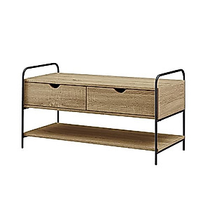 Walker Edison Brookline Urban Metal and Wood Entry Bench with Shoe Storage, 36 Inch, Driftwood