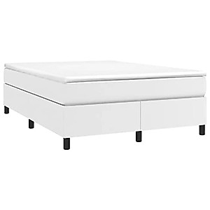 vidaXL Box Spring Bed Frame Home Indoor Bed Accessory Bedroom Upholstered Double Bed Base Furniture White 59.8"x79.9" Queen Faux Leather