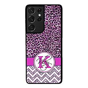 Pink Leopard Skin Personalized Black Rubber Phone Case Compatible With Samsung Galaxy S23 S23+ Ultra S22 S22+ S21 S21FE S21+ S20FE S20+ S20 Note 20 S10 S10+ S10e