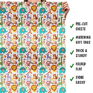 CENTRAL 23 Kids Birthday Wrapping Paper for Boys (x6) Sheets - For Girls - New Baby Birthday Gift Wrap - Safari Animals - Dinosaur Wrapper Paper - Kids Gift Wrap Matte - Recyclable
