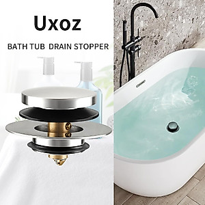 Bathtub Drain Stopper, Uxoz Universal Tub Stopper for Replacing Tip Toe/Trip Lever/Lift&Turn Tub Drain, Bath Tub Drain Stoppers Desiged for 1.5"-1.72" Drain Hole with 3 O-Rings, Chrome Plated