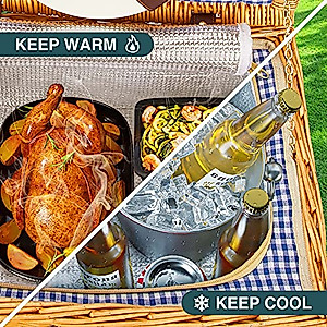 Greenstell Wicker Picnic Basket Sets for 4 Persons with High Sealing Insulation Layer,Waterproof Picnic Mat, Removable Strap and Wine Bag, Tableware, Picnic Basket for Family,Party,Outdoor,Camping