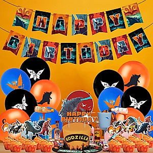 Birthday Party Decorations 44PCS Dinosaur Movie Party Supplies Including 1PC Long Banner, 1PC Huge Happy Birthday Cake Topper, 24PCS Cupcake Toppers, 18PCS Balloons for Kids