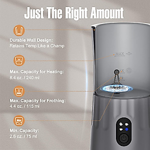Ovetedot Milk Frother, 4-in-1 Milk Frother and Steamer, 240ml/8.1oz Automatic Hot and Cold Foam Maker, Electric Milk Frother for Coffee, Latte, Cappuccino, Matcha, Hot Chocolate(Gray)