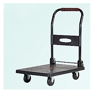 Generic Hand Trucks Foldable Platform Truck Plastic Panel Push Dolly with Foldable Handle Mute Wheels for Office Bookstore Library Supermarket Push Cart (Size : Mute-Blue)