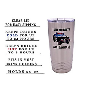 Rogue River Tactical Funny Police Officer Large 20 Ounce Travel Tumbler Mug Cup w/Lid I Like Big Busts Thin Blue Line PD Gift