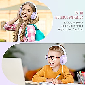 rockpapa L22 On-Ear Headphones with Microphone, Folding Stereo Bass Headphones with 4.9Ft No-Tangle Cord, Portable Wired Headphones for Kids Teens Travel School Smartphone Tablet (Purple)