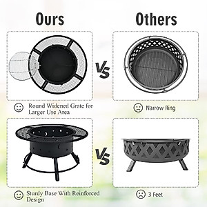 Giantex 2-in-1 Fire Pit with Cooking Grate, 32 Inch Charcoal & Wood Burning Firepit with Swivel Adjustable BBQ Grill & 6.5'' Round Edge Widened Grate, Outdoor Firepit Grill Combo