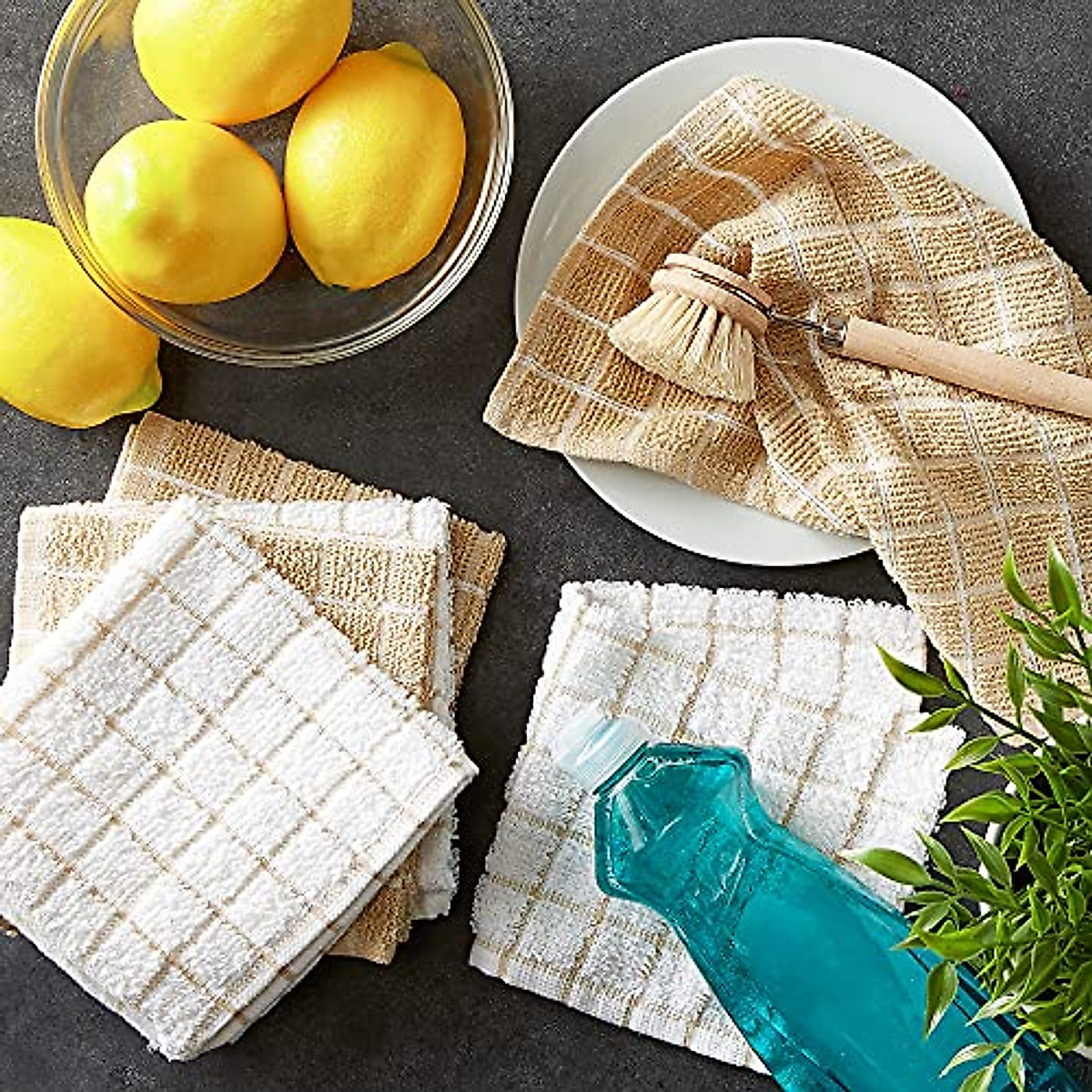 DII Basic Terry Collection Windowpane Dishcloth Set, 12x12, Pebble, 6 Piece