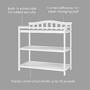 Child Craft Arch Top Infant Changing Table, Water-Resistant Pad and Safety Strap, Anti-Tip Kit Included to Prevent Tipping, Non-Toxic, Baby Safe Finish (Matte White)
