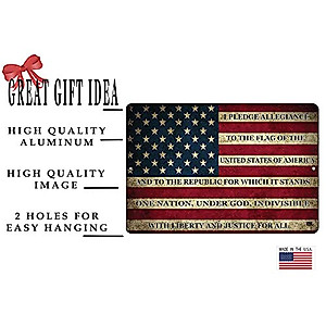 Rogue River Tactical USA American Flag Metal Tin Sign, 12x8 Inch, Wall Decor Man Cave Bar US Pledge of Allegiance