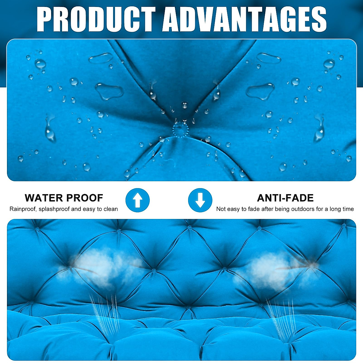 Porch Swing Cushions Waterproof Outdoor Swing Cushions 3 Seater Replacement with Backrest Thicken 5" Swing Bench Cushions Replacement for Outdoor Furniture Patio Lawn Garden (Lake Blue 60x40x5inch)