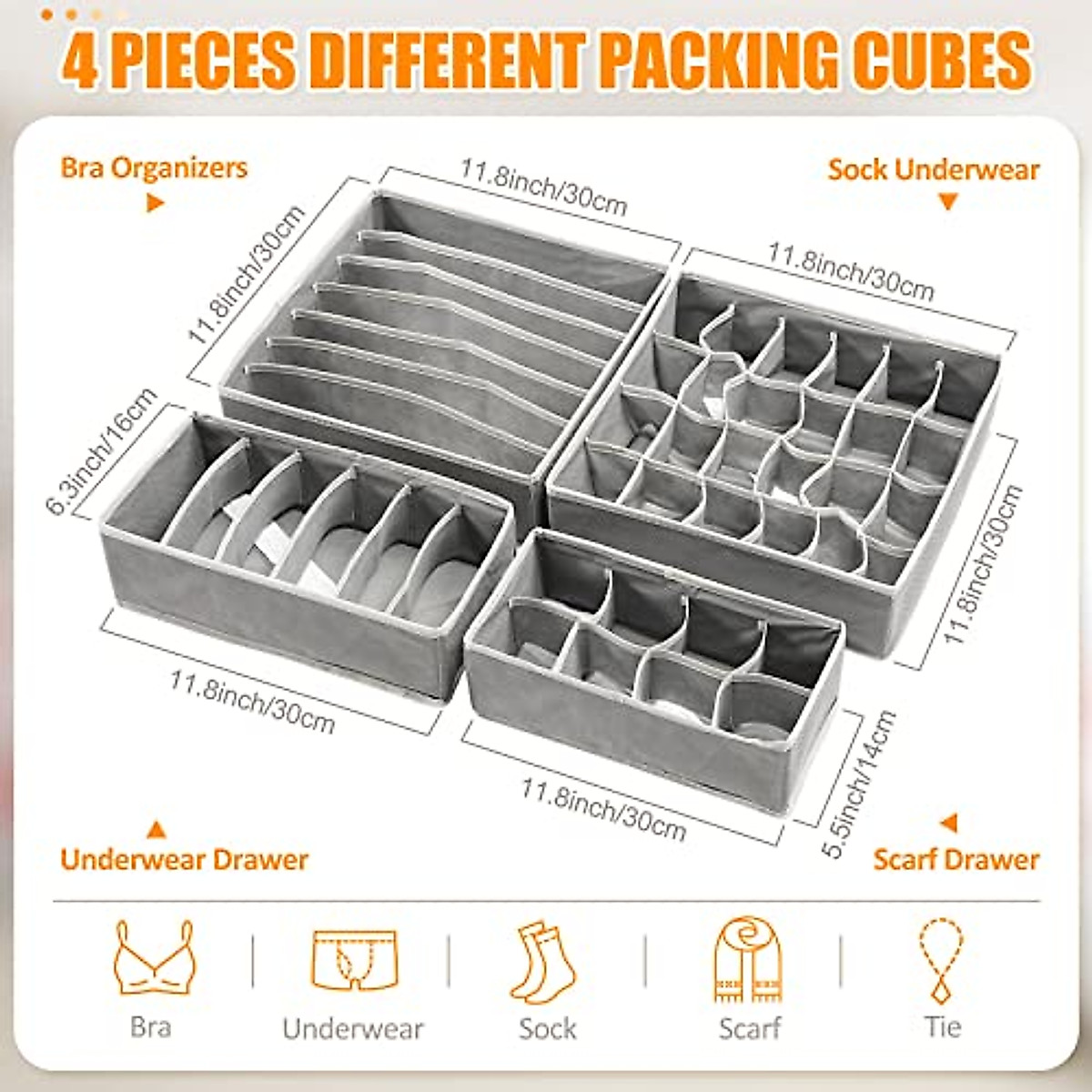 Thenshop 12 Pieces Closet Underwear Organizer Drawer Divider Foldable Bra Organizers Cabinet Clothes Socks Drawer Organizer Storage Box Baskets for Underwear, Bras, Socks, Ties and Towels