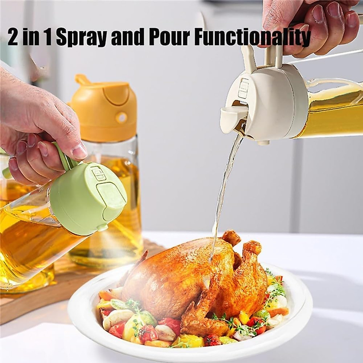 ZMPDJG 2 In 1 Oil Dispenser And Oil Sprayer, Oil Sprayer for Cooking, Cooking Oil Dispenser Sprayer, Oil Dispenser for Kitchen Spray, 2in1 Glass Olive Oil Dispenser Bottle (Black, 470ML)