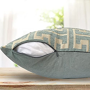 moonysweet Turquoise Blue Farmhouse Throw Pillow Covers Golden Chenille Geometric Decorative Pillow Covers 18 x 18 Set of 2 Cushion Covers for Living Room Decor Outdoor Patio