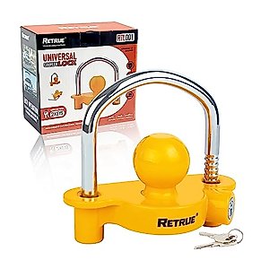 RETRUE Universal Coupler Lock Trailer Locks Ball Hitch Trailer Hitch Lock Adjustable Security Heavy-Duty Steel Fits 1-7/8 Inch, 2 Inch, 2-5/16 Inch Couplers Yellow
