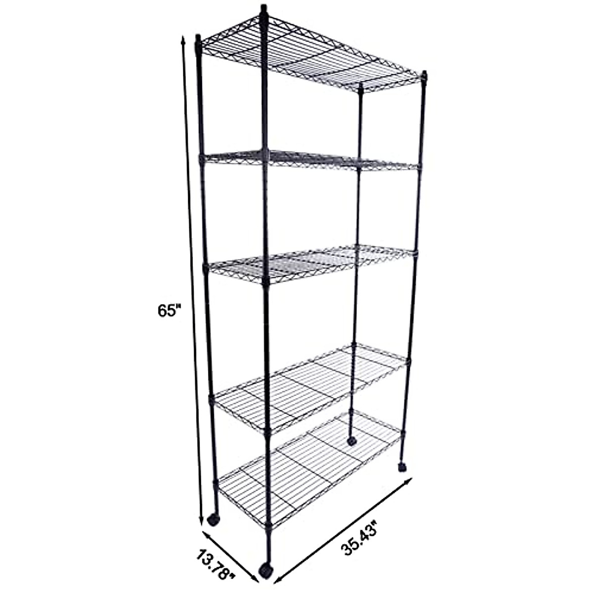 Ymlpre 5-Tier Wire Shelving Unit with Wheels, 35.43" W x 13.78" D x 65" H, Height Adjustable Metal Shelf, Heavy Duty Organizer Garage Large Iron Storage Shelves NSF Metal Rack on Wheels, Black 65inch