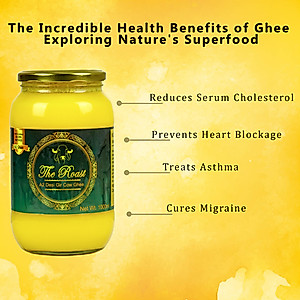 The Roast® A2 Cow Ghee Clarified Butter From Organic Pasture Raised | A2 Ghee - Gir Cow Desi Ghee | Bilona Ghee A2 Organic Grass Fed Butter | 500 ML Glass Jar