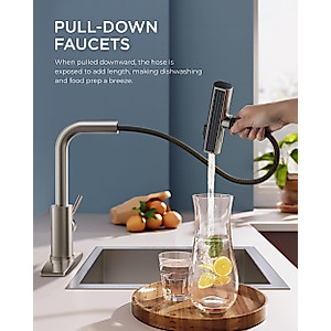 FORIOUS Kitchen Faucet with Pull Down Sprayer, Brushed Nickel Kitchen Faucets Stainless Steel, Waterfall Kitchen Sink Faucet 3 in 1 Function, Modern Faucet for Kitchen Sink, Bar, Laundry, Rv