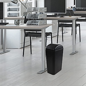 Vababa 3 Gallon Black Plastic Swing Top Trash Can, Small Slim Garbage Bin with Swing Lid