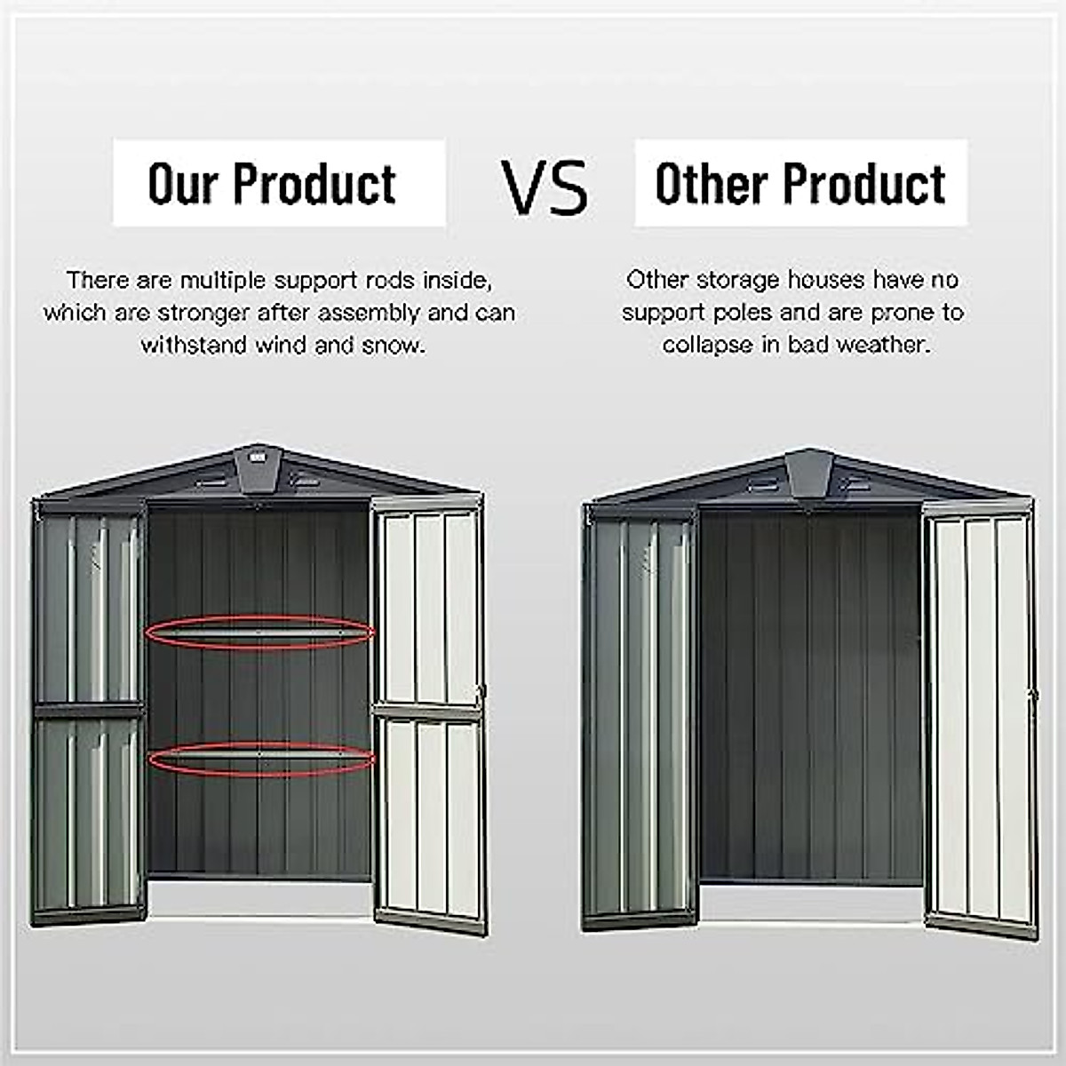 Ritsu Outdoor Storage Shed, Outdoor Garden Shed for Bike, Trash Can, Machine, Galvanized Steel, Outdoor Shed with Lockable Door for Backyard, Patio, Lawn (6.5x4.2ft, Black)