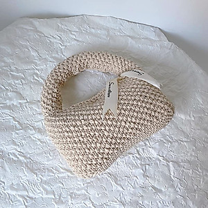 WYKDD Knitting Women Handbags Small Woven Bags for Women Handmade Crochet Handbags and Purses Mini Clutch Chic Tote (Color : Gray, Size : 1)