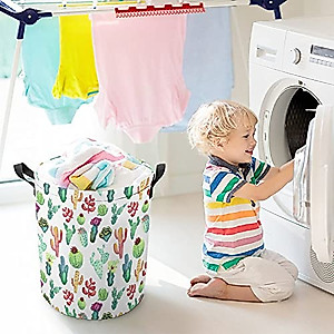 Nudquio Watercolor Cactus Seamless Pattern Laundry Basket with Drawstring Closure Lid and Handles Storage Hamper for Bedroom Office