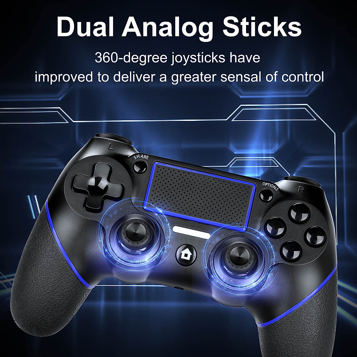 BOFFO Wireless Controller for PS4, Remote Compatible with PS-4/Slim/Pro/PC,Gamepad with Dual Vibration/Audio Jack/Touch Pad/1000mAh Battery,Black,Blue
