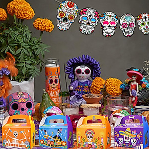 HOWAF 12pcs Dia De Los Muertos Party Treat Boxes, Day of the Dead Gift Boxes, Sugar Skull Candy Boxes Goodie Boxes for Dia De Los Muertos Halloween Party Supplies, Day of the Dead Party Gift Favors