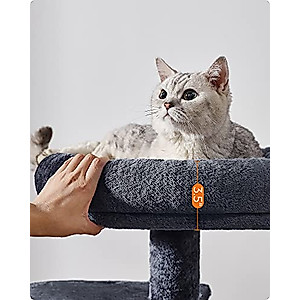 Feandrea Cat Tree, Small Cat Tower, Cat Condo, Kitten Activity Center with Scratching Post, Basket, Cave, Smoky Gray UPCT59G