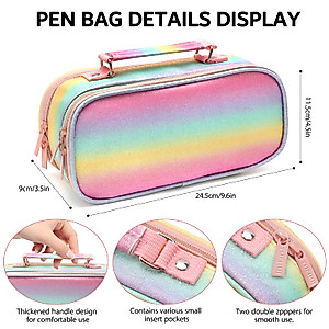 Ayieyill Big Capacity Pencil Case,Large Storage Pencil Pouch Pen Case Bag with Zipper,Cute Pencil Case for School College Student Office Supplies Girls Teen Kids Adult(Rainbow Pink)