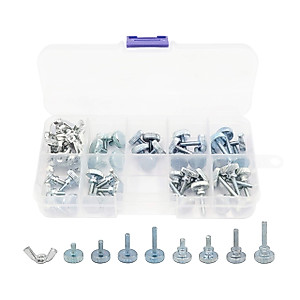LBY 80pcs Knurled Hand Screw, M3 Flat Knurled Head Fully Threaded Thumb Screws and Wing Nuts 9 Sizes Assortment Kit, Carbon Steel Galvanize