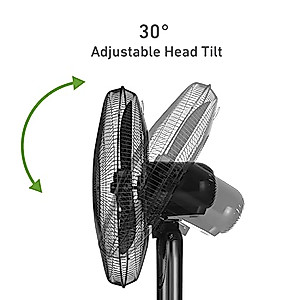 HOLMES 16" Digital Stand Fan, 80° Oscillation, 3 Speeds, 3 Modes, 7.5 Hour Timer, Adjustable Height, 30° Adjustable Head Tilt, Ideal for Home, Bedroom or Office, Remote Control, Black