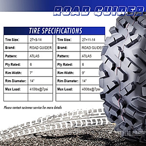 ROADGUIDER Full Set ATV UTV Tires 27x9-14 27x9x14 Front & 27x11-14 27x11x14 Rear 6PR All Terrain