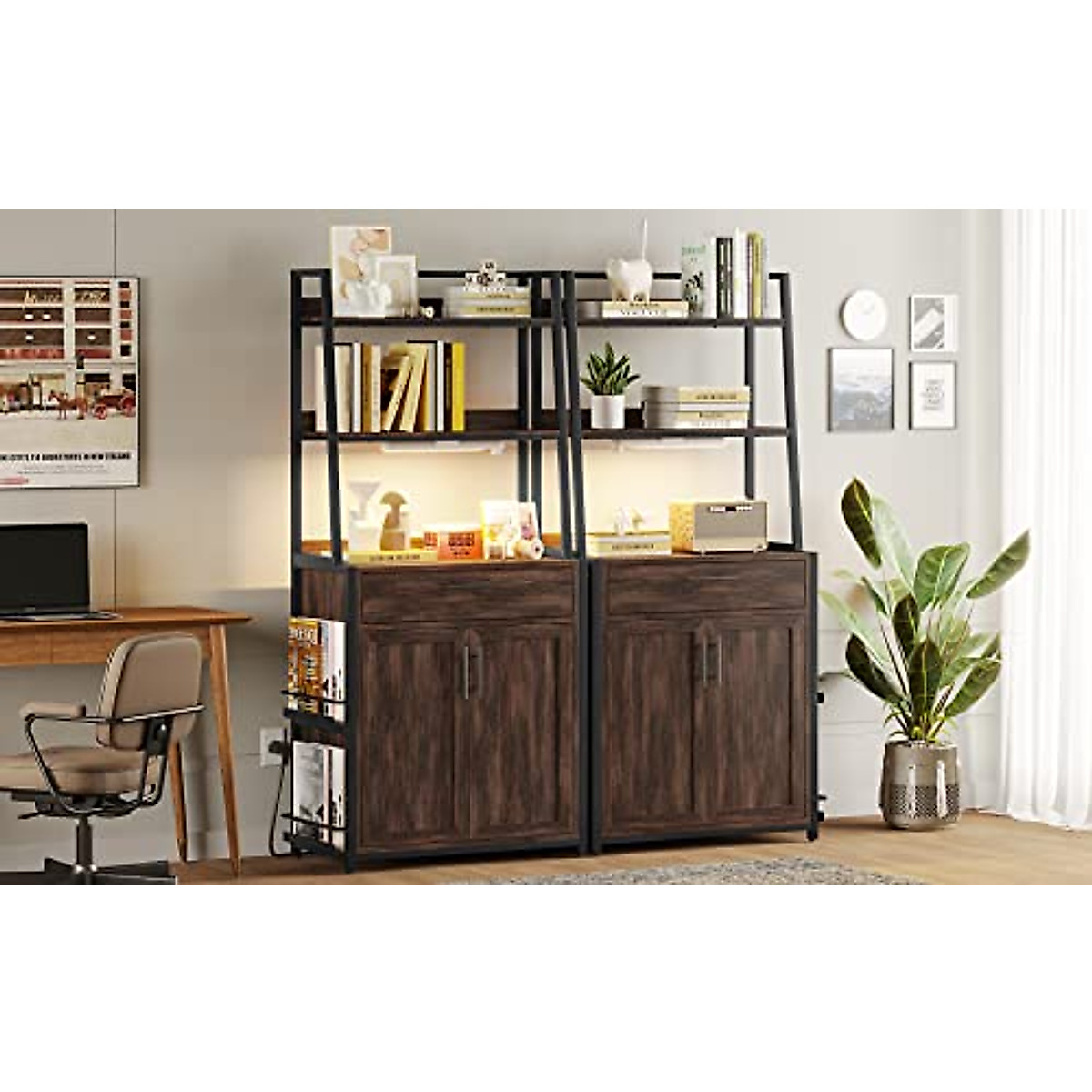 AOGLLATI Bookshelf and Bookcase, Bookshelf Organizer with 5-Tier Storage Rack, Industrial Wood Bookcase, Rustic Free Standing Bookshelves Metal Frame Display Rack for Living Room, Bedroom, Home Office