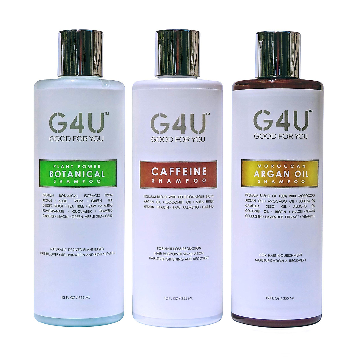 G4U Sulfate Free Shampoo with Argan Oil for Women and Men, All Hair Types, Dry, Damaged, Frizzy and Color Treated Hair. Natural Volumizing Moisturizing. For Home, Salons and Spas.12 Fl Oz