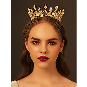 SWEETV Gold Queen Crown for Women, Wedding Crown, Brithday Crown Cake Topper, Costume Party Halloween Accessories