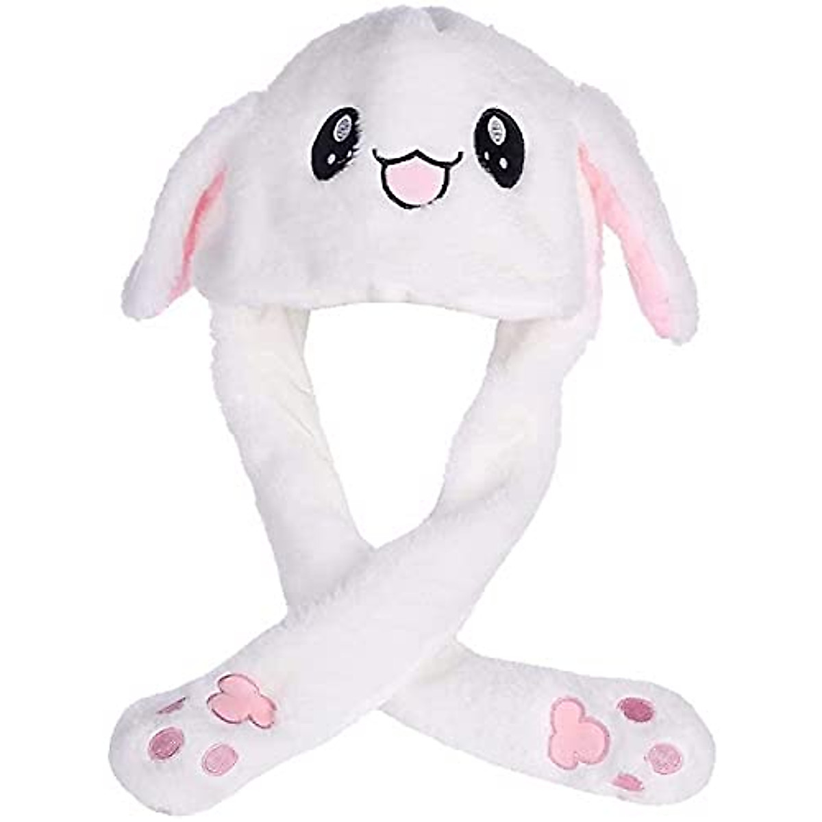 CNHNGTS Funny Plush Bunny Moving/Jumping Rabbit Cute Unisex Animal Ear Flap Hat with Paws for Women Girls, White, One Size