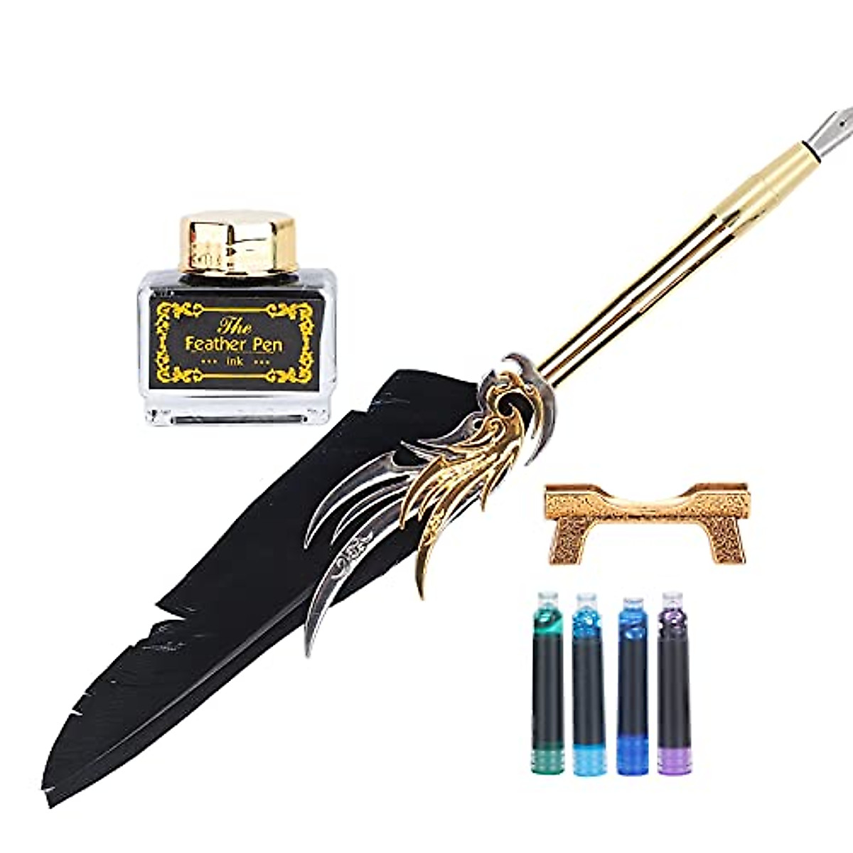 GOWENIC Calligraphy Pen Ink Set, Handcrafted Retro Quill Pen Set Quill Pen for Letter for Writing Gift Cards (Black)