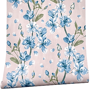 Yifasy Shelf Liner Blue Orchid Self-Adhesive Drawer Paper Furniture Sticker Decorative Flowers 118x17.7 Inch