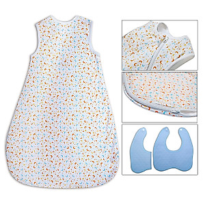 Baby Sleep Sack and Baby Bibs with 100% Cotton Material Toddler Sleeping Sack, Cute and Comfortable Baby Swaddle Sack has Adjustable Length for Infants and Toddlers (White, 6-15 Months)