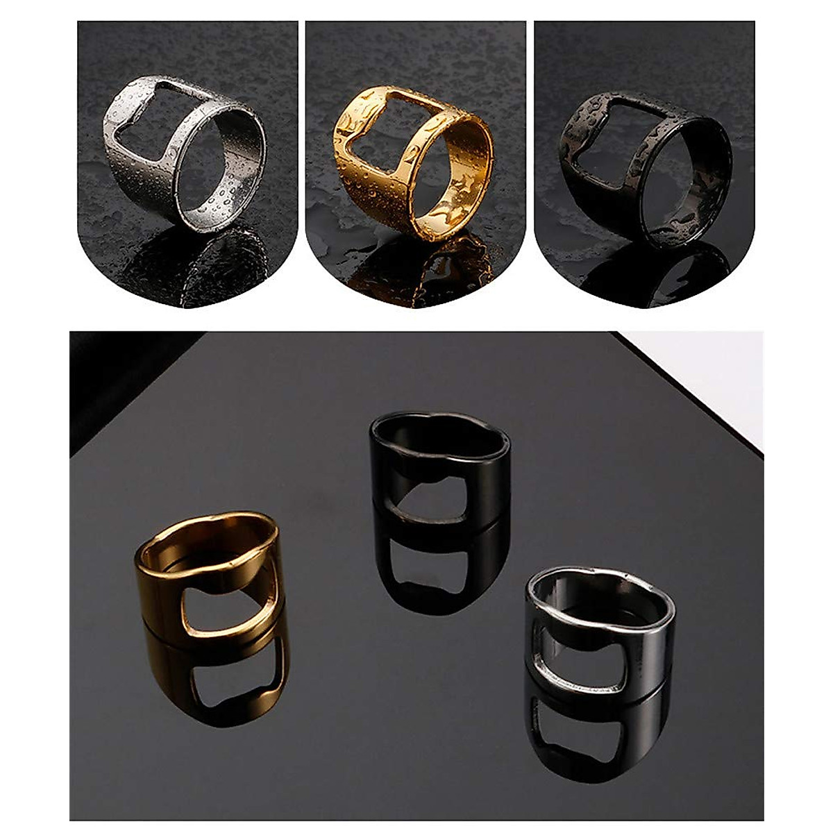 WOYNJI Stainless Steel Creative Beer Bar Tool Finger Bottle Opener Ring for Men Women, Silver Size 10