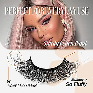 JIMIRE Faux Mink Lashes Wispy Fairy Strip Lashes Full Fluffy False Eyelashes Cat Eye Pestañas 5D Multilayer Spiky Butterfly 15MM Volume Fake Lashes 8 Pairs Pack