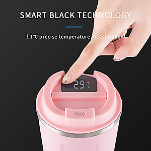 Stainless Steel Vacuum Insulated Travel Coffee Mug, Led Temperature Display Insulated Tumbler, Leak Proof With Lid Keeps Cold And Warm, Suitable For Coffee, Tea And Beer(Pink)